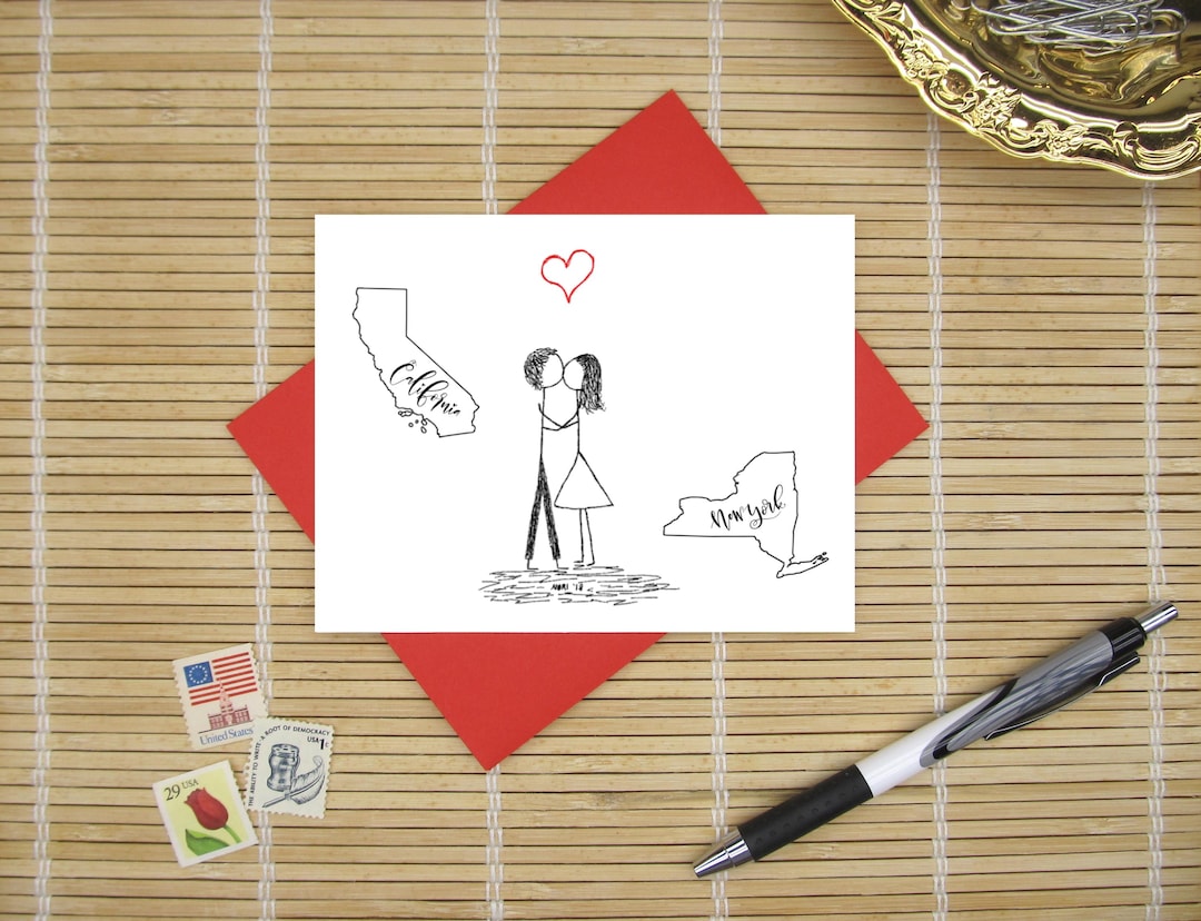 Custom State Couple Card: Long Distance Relationship Gift / Canoodle ...