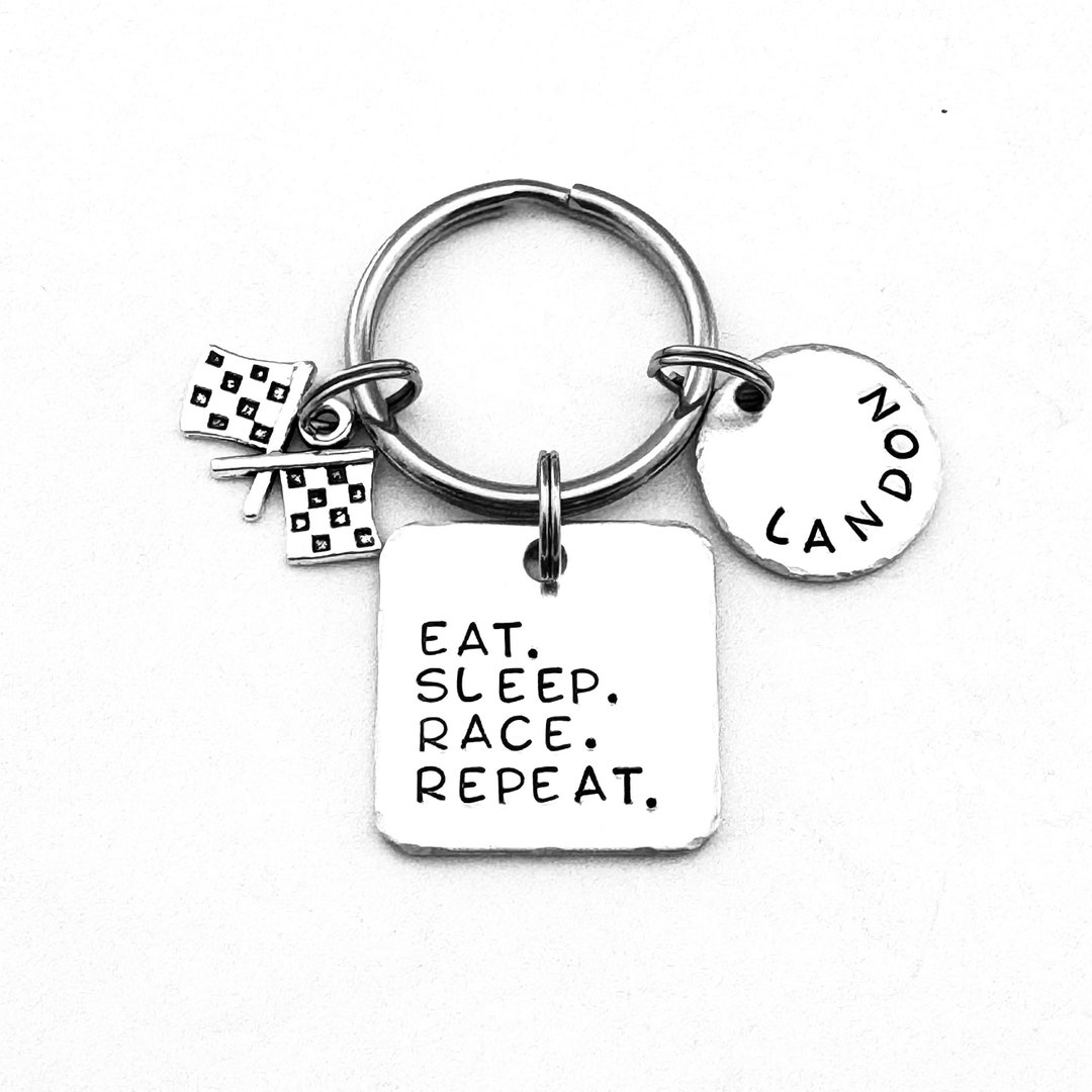 Eat. Sleep. Race. Repeat., Hand Stamped Racing Keychain, Racer Life ...