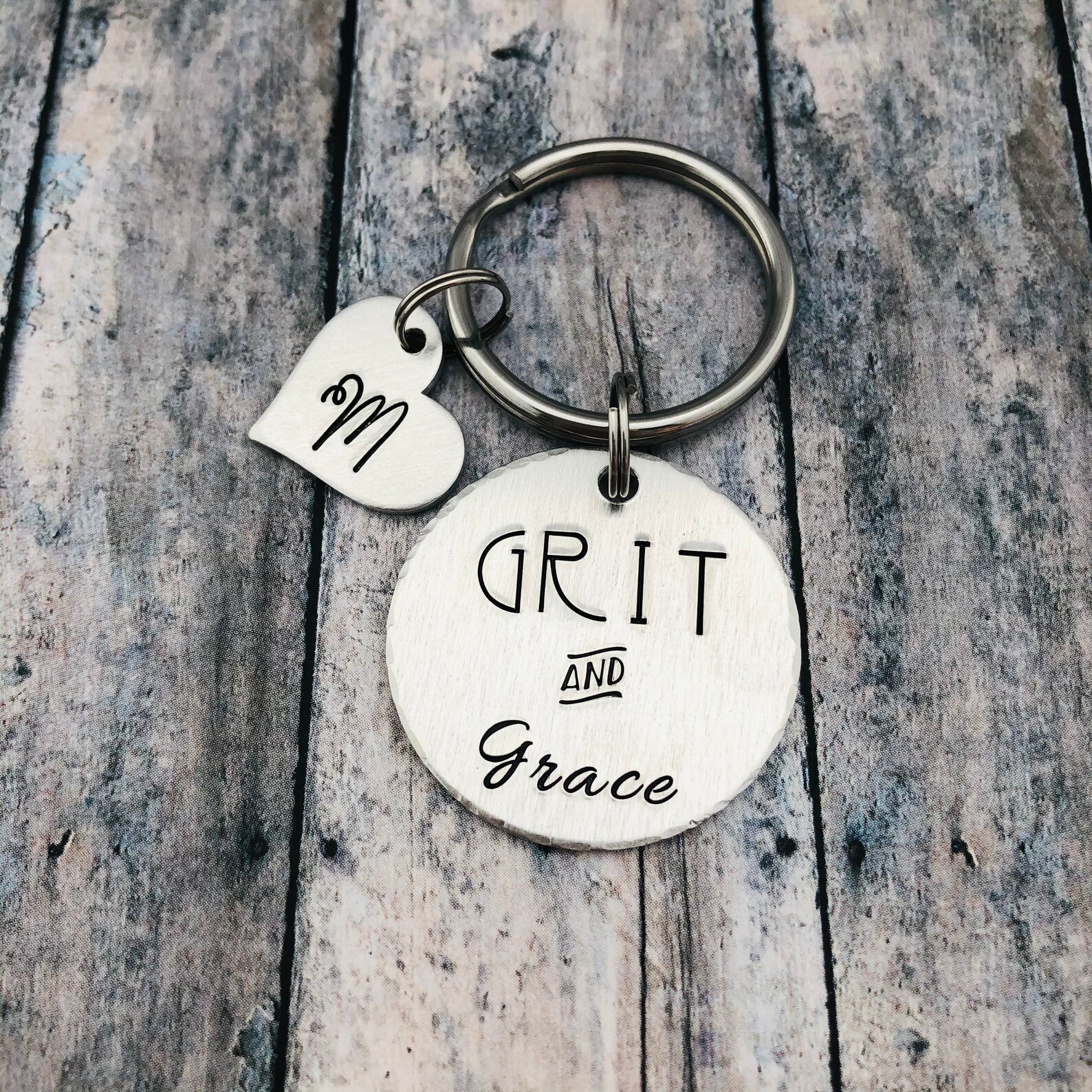 GRIT and Grace Personalized Hand Stamped Initial Key Chain - Etsy