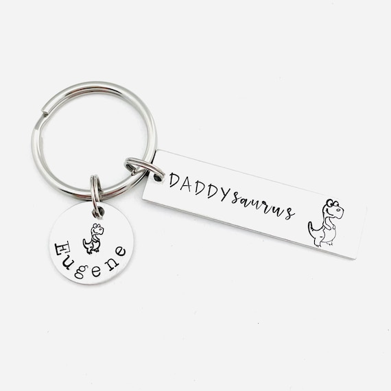 Daddysaurus Personalized Custom Hand Stamped Keychain Daddy - Etsy