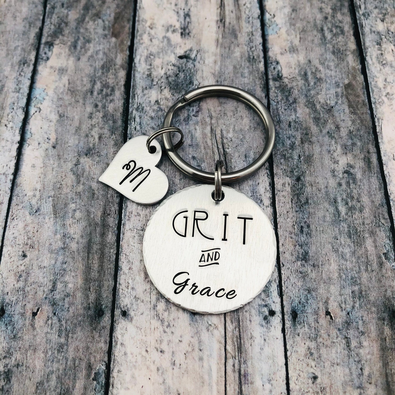 GRIT and Grace Personalized Hand Stamped Initial Key Chain | Etsy