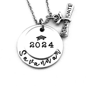 Class of 2024, Personalized Hand Stamped Graduation Necklace, High ...