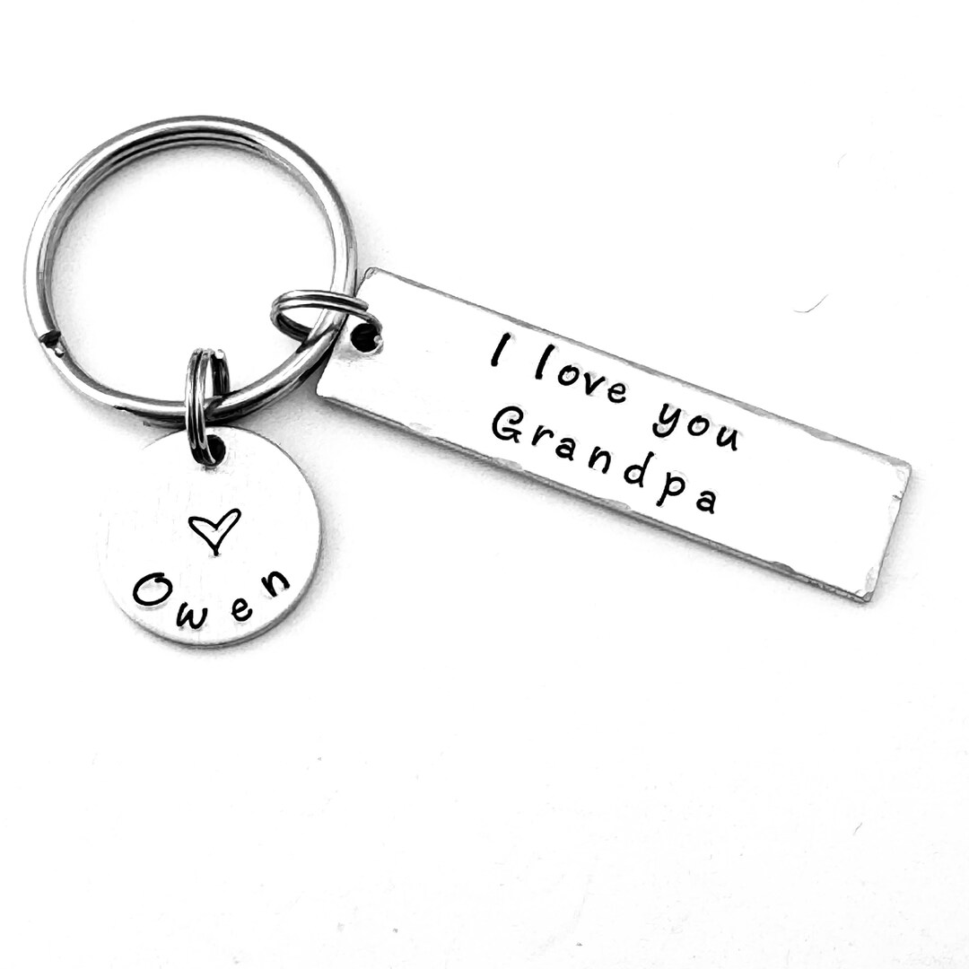 I Love You Grandpa, Personalized Custom Hand Stamped Keychain, Grandpa ...