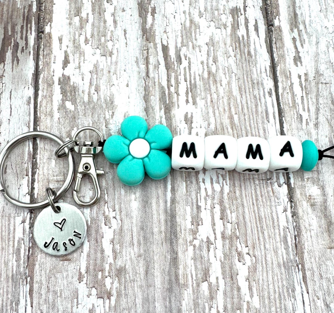 Mama Keychain With Silicone Mama Beads & Hand Stamped Name Charms - Etsy