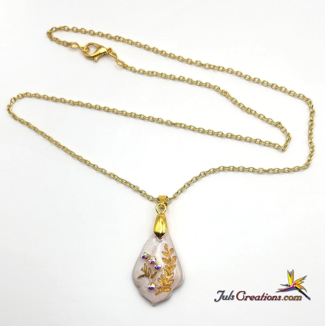Clay and Resin Pear Drop Gloss Pendant, White With Gold Wheat ...