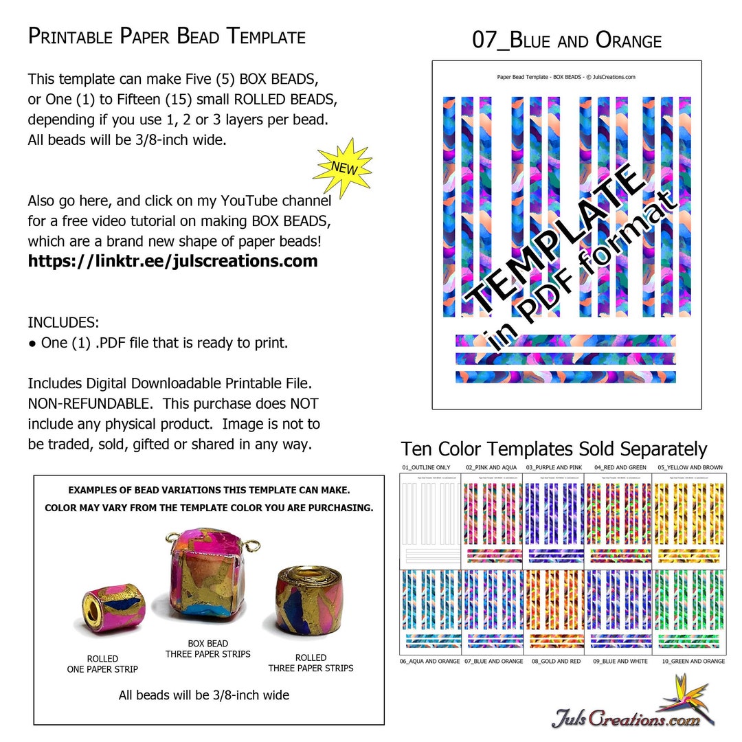 Box Beads Paper Bead Template | Printable PDF | Rolled Beads Option ...