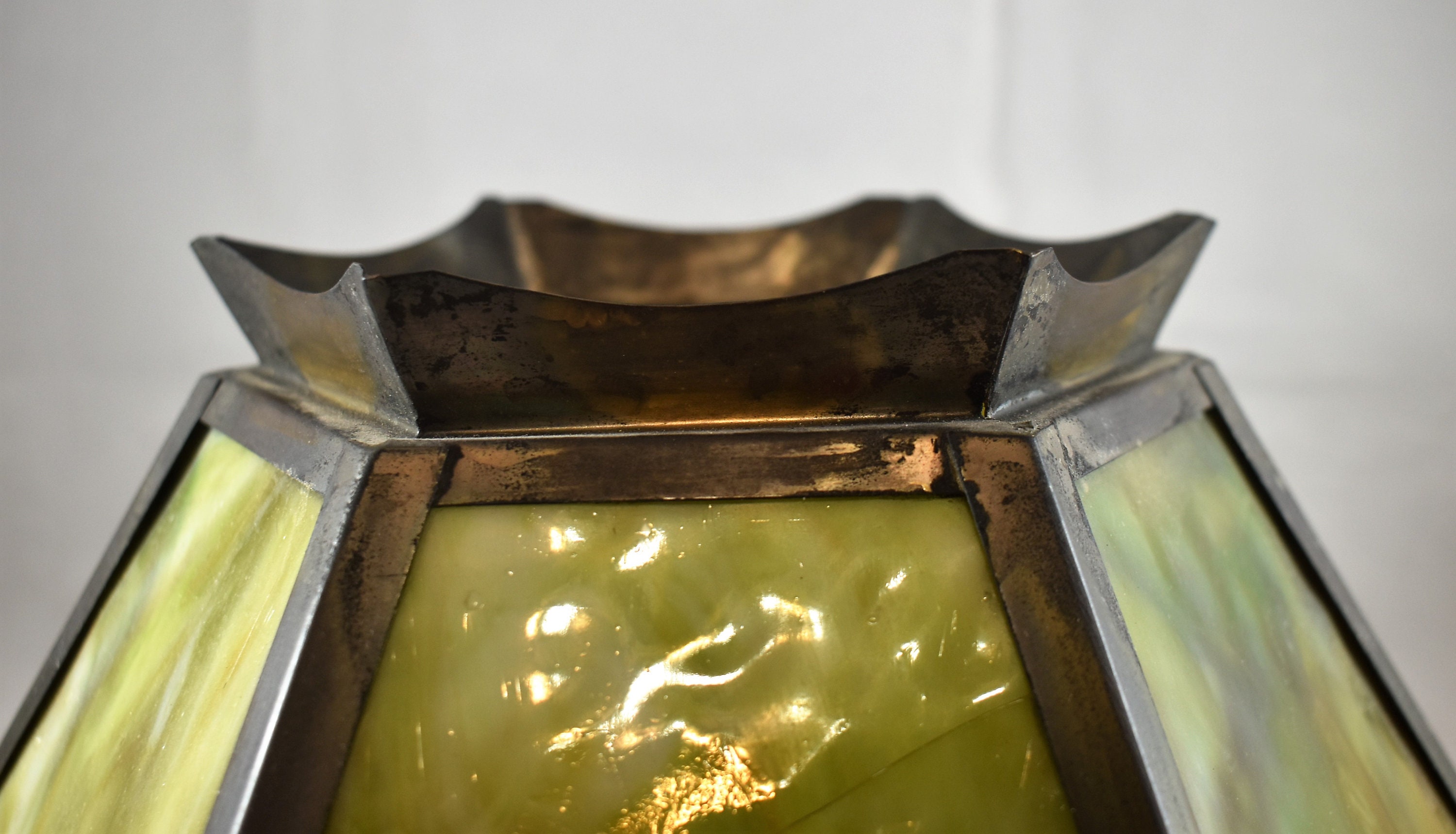 Antique Vintage Green Slag Glass and Metal Lamp Shade - Etsy