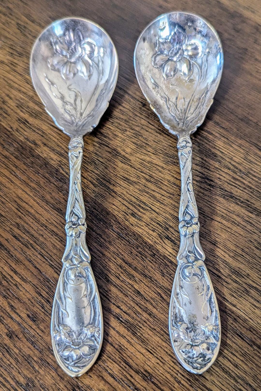 Oxford Silver Plate Co. 2 Antique Small Serving Spoons in the Narcissus ...
