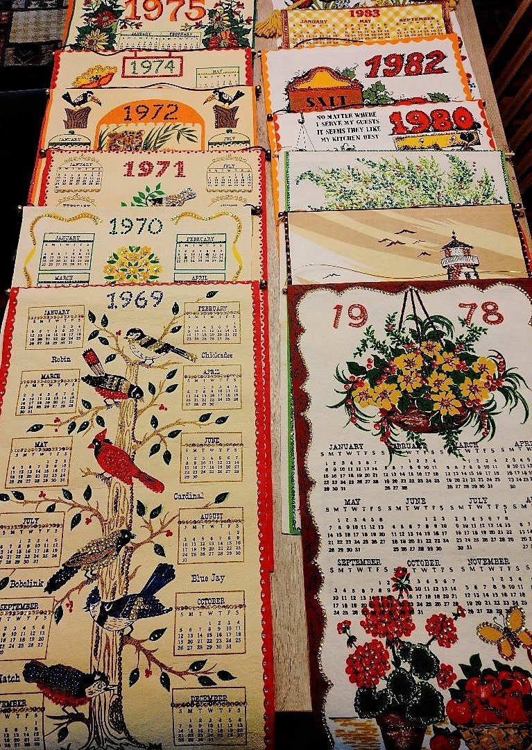 Calendar...vintage Lot of Felt Material Calendars With Sequence...birds ...