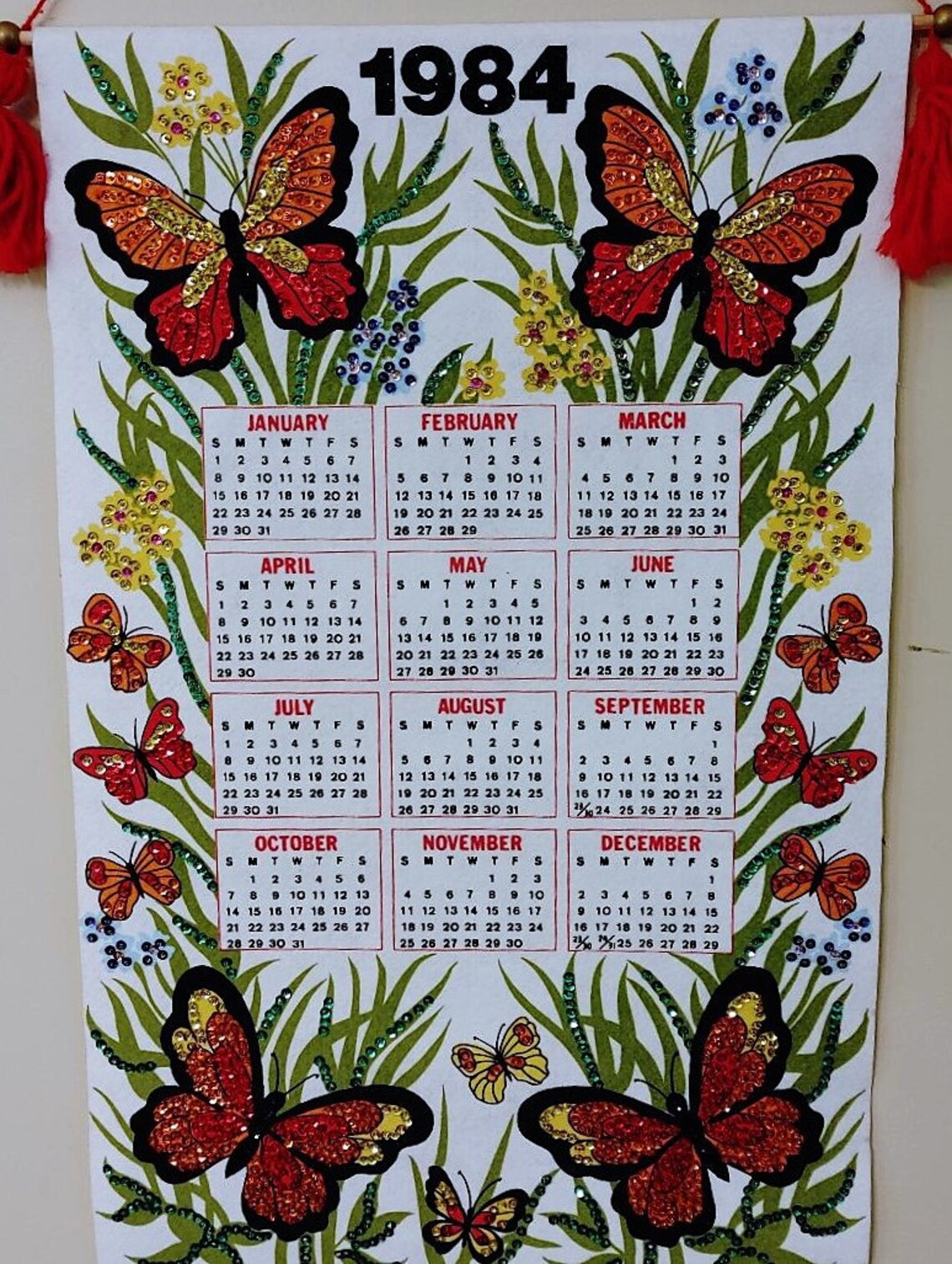 Calendar...vintage Lot of Felt Material Calendars With Sequence...birds ...