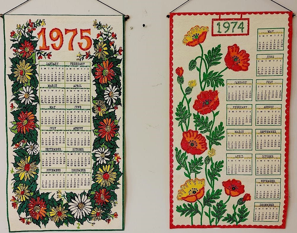 Calendar...vintage Lot of Felt Material Calendars With Sequence...birds ...