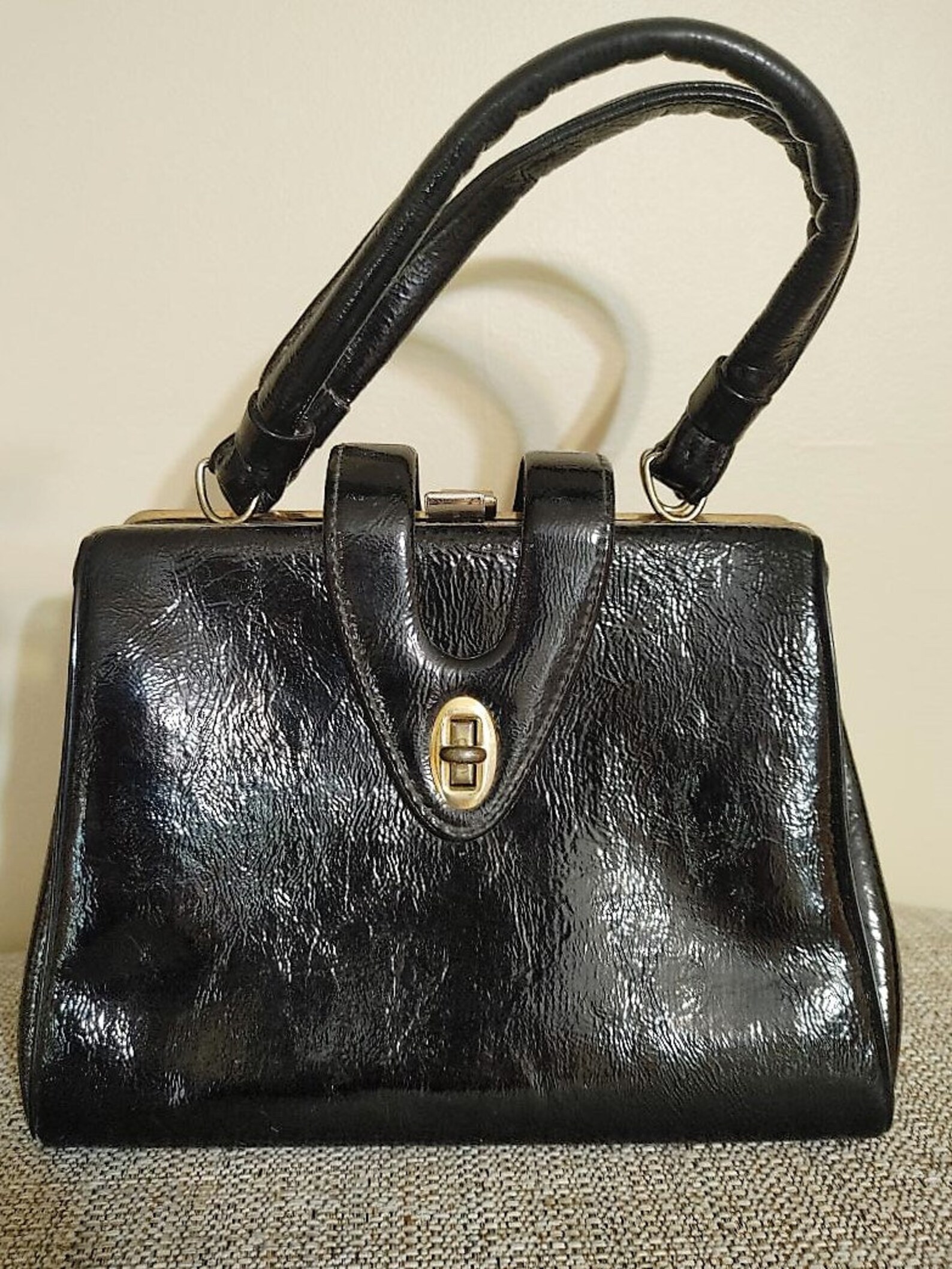 Vintage Patent Leather Three Compartment Handbag Evening - Etsy