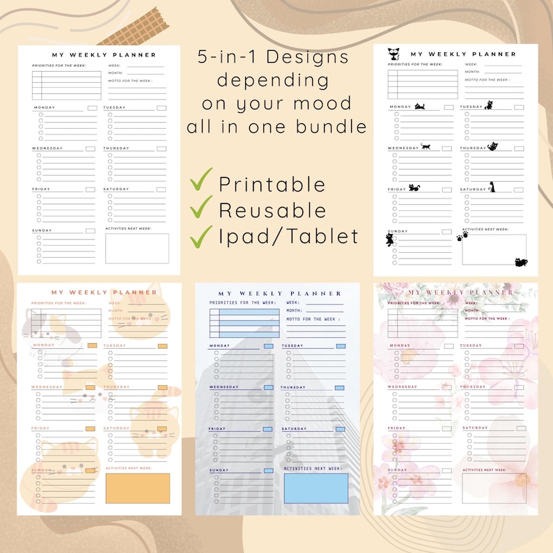 5-in-1 Printable Weekly Planner | Adhd-friendly Productivity Kit | A4 ...