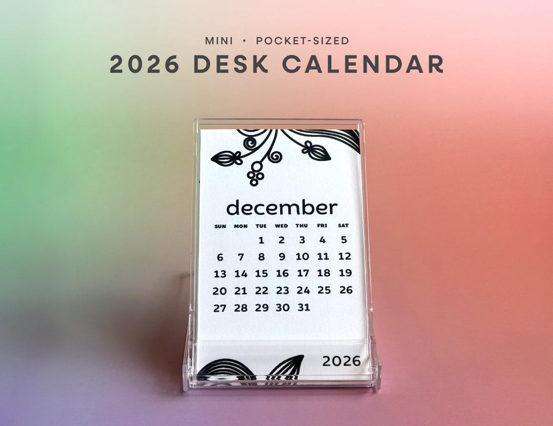 2026 Mini Desk Calendar - Moody Swirls | Colorful Desk Calendar, Sunday ...
