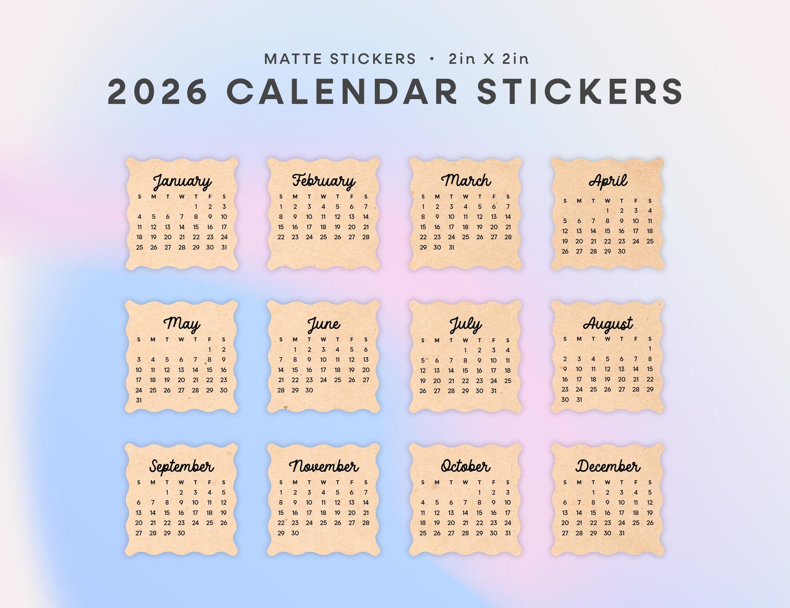2026 Calendar Stickers | Mini Month Calendar Stickers for Journals ...