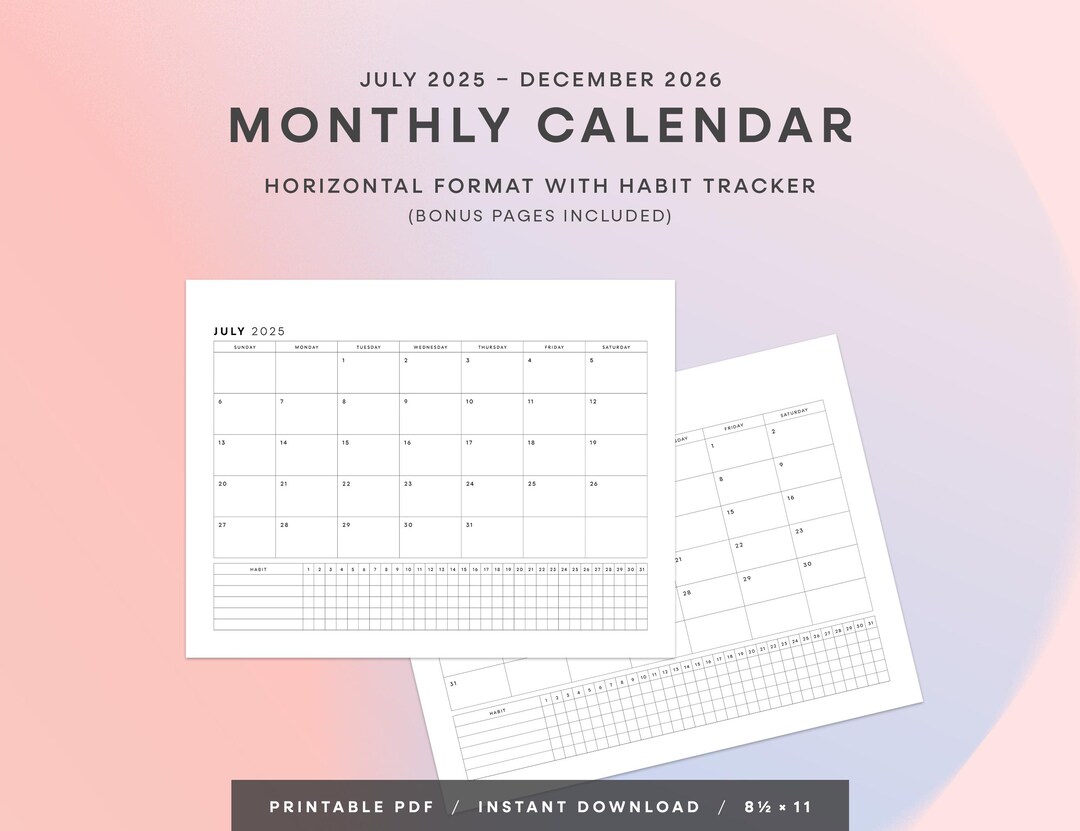 Minimalist Monthly Calendar With Habit Tracker – Printable 18 Month ...