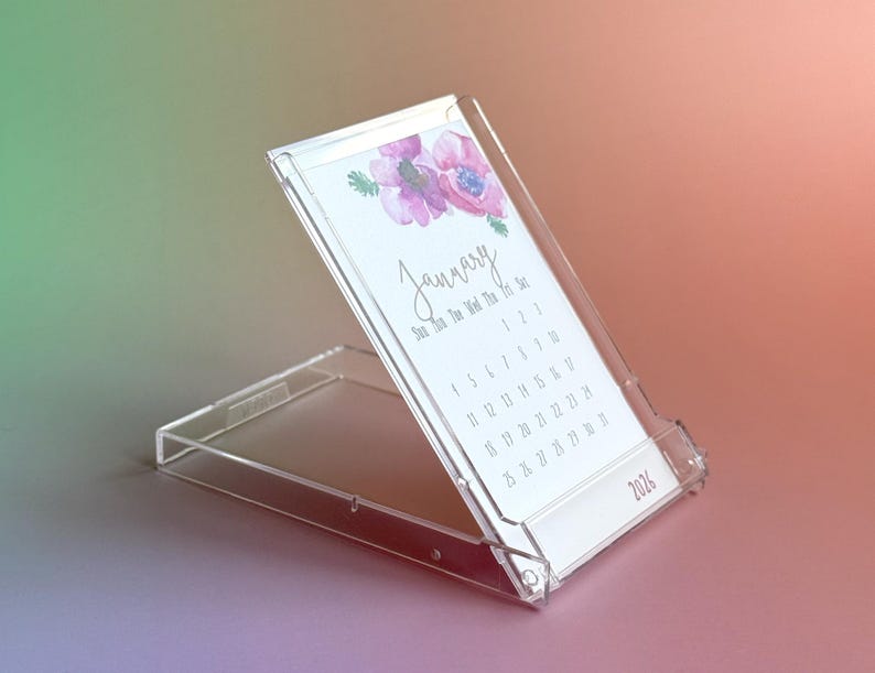 2026 Mini Desk Calendar - Watercolor Flowers | Colorful Desk Calendar ...