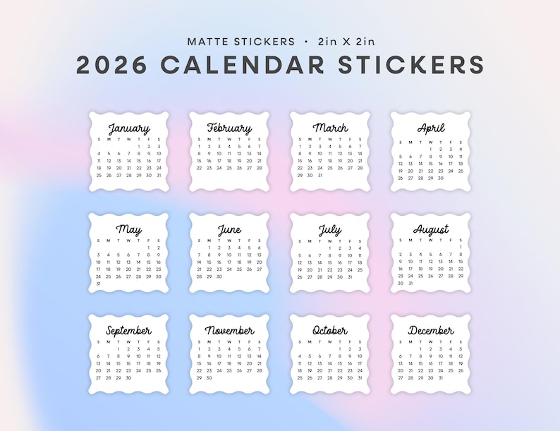 2026 Calendar Stickers | Mini Month Calendar Stickers for Journals ...