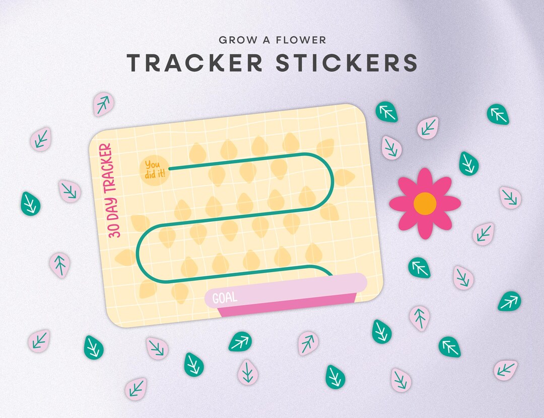 30-day Goal Tracker Stickers | Grow a Flower Habit Tracker, Cute Goal ...