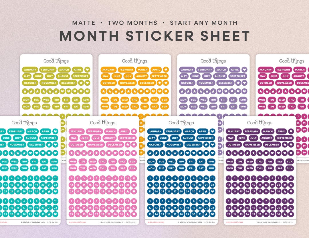 2-month Calendar Dot Stickers | Create Two Calendar Months, Planner ...