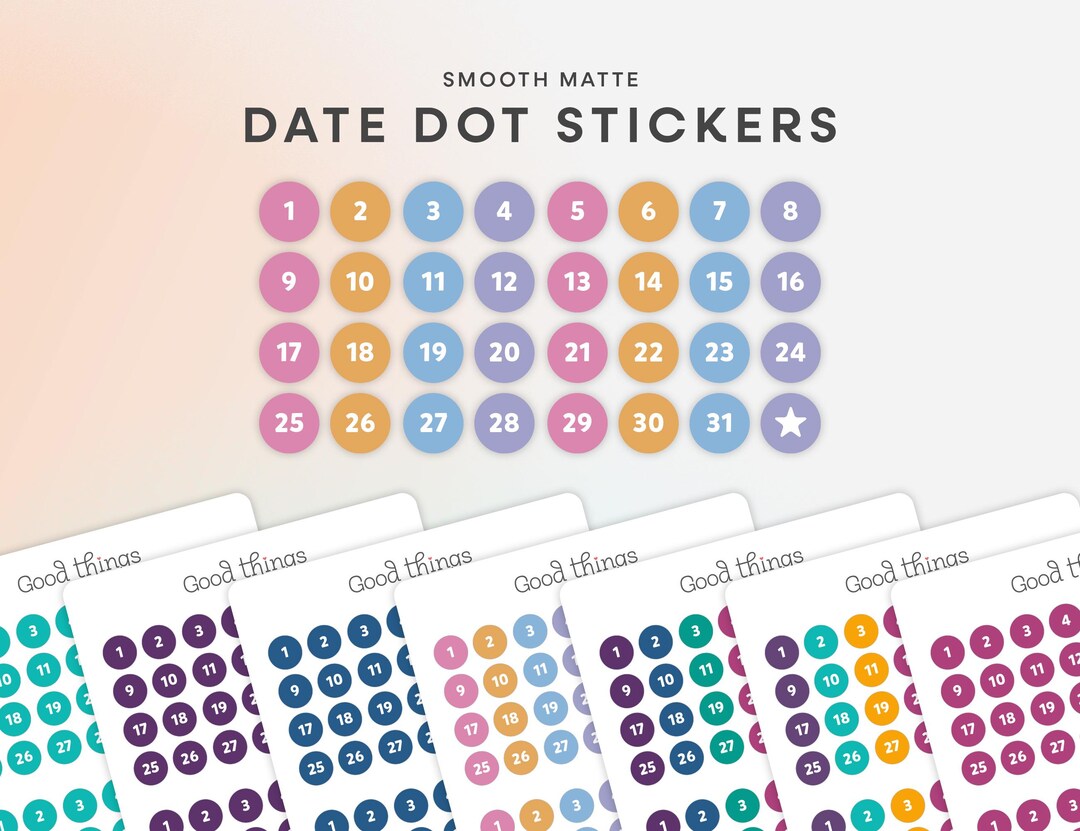 Month Date Dot Stickers | Calendar Date Stickers | DIY Calendar Month ...