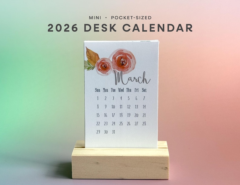 2026 Mini Desk Calendar - Watercolor Flowers | Colorful Desk Calendar ...