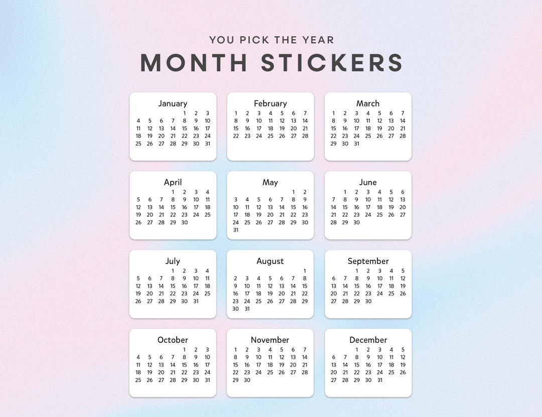 2026 Calendar Stickers | Planner Stickers, 12 Month Mini Calendar ...