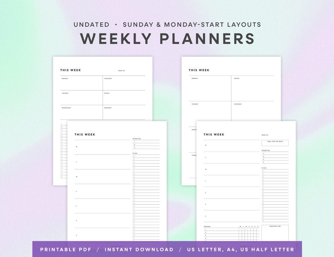 Undated Week Planner Printables | Simple & Minimalist Weekly Layout ...