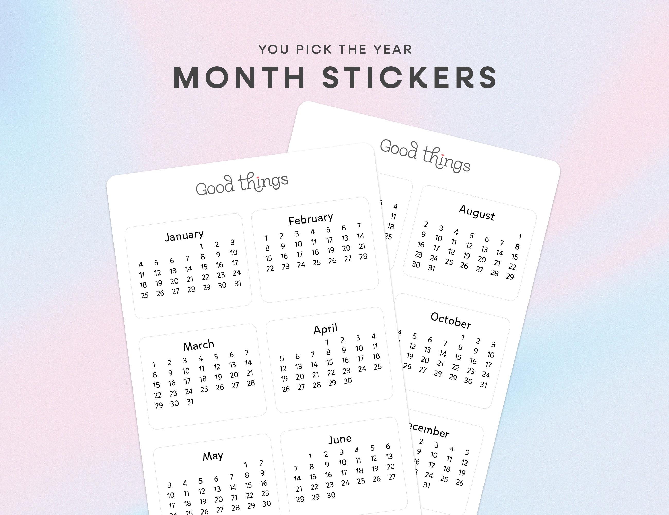 2026 Calendar Stickers | Planner Stickers, 12 Month Mini Calendar ...