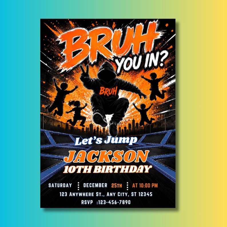 Trampoline Park Birthday Invitation, Jump & Flip Party Digital Invite ...