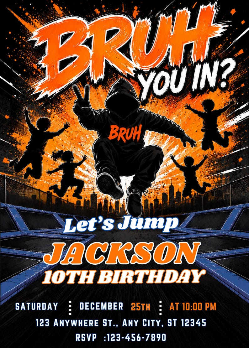 Trampoline Park Birthday Invitation, Jump & Flip Party Digital Invite ...