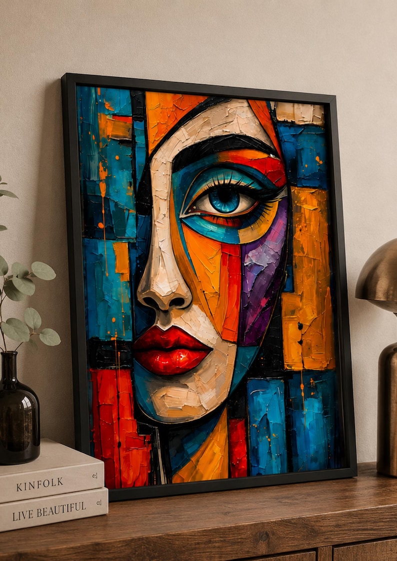 Abstract Face Wall Art Print, Colorful Modern Portrait Poster ...