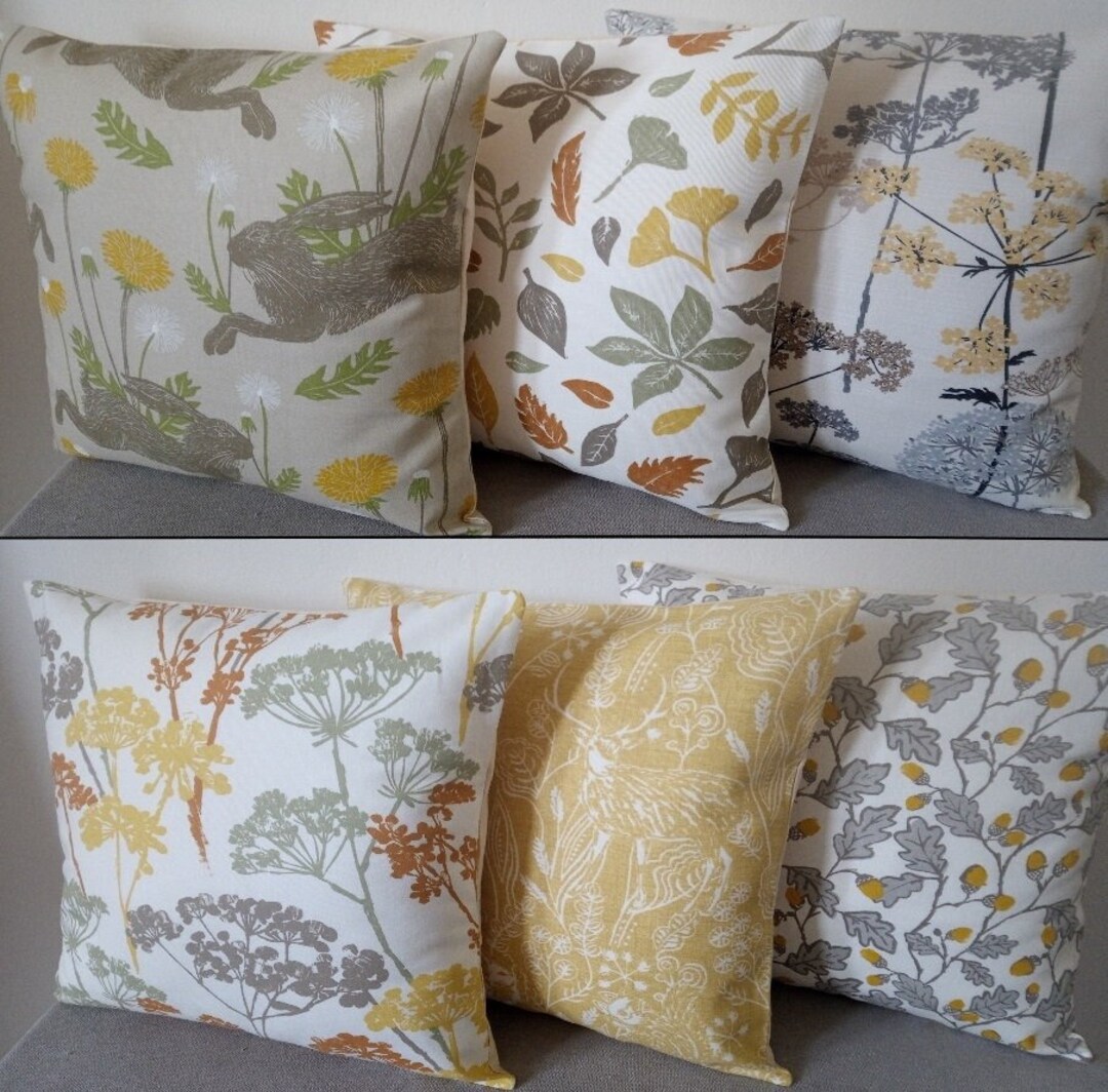 Cushions/covers Handmade in Springtime March Hare Fabrics Ochre ...