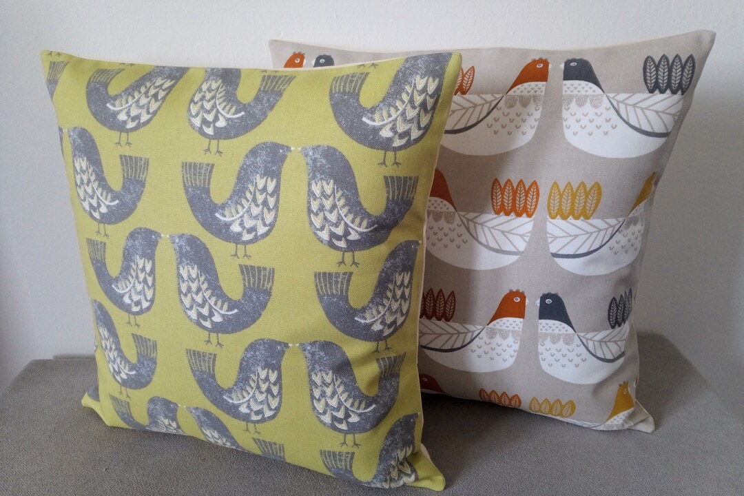 Cushions/covers Handmade in Iliv Fabrics - Scandi Birds + Chicken ...