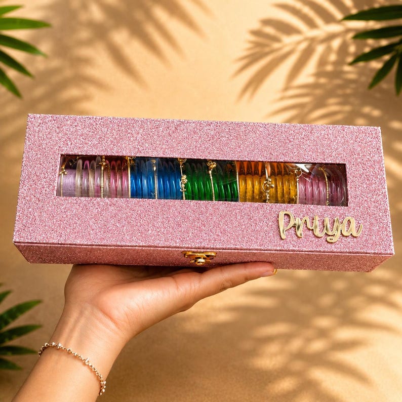 Jelly Glass & Ghungroo Bangles Set | Colorful Bridal Chura Treasure Box ...