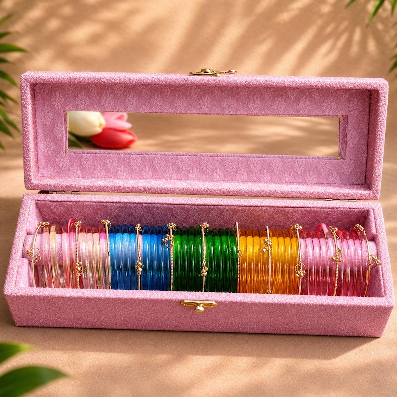 Jelly Glass & Ghungroo Bangles Set | Colorful Bridal Chura Treasure Box ...