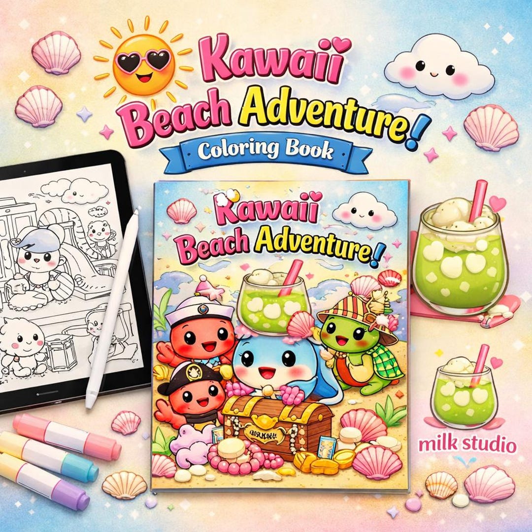 Kawaii Beach Colouring in Book - Etsy Australia