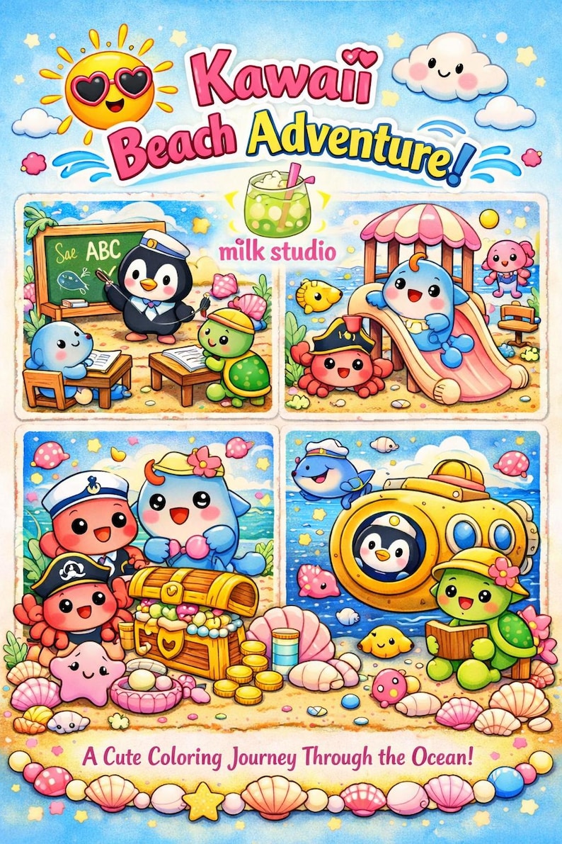 Kawaii Beach Colouring in Book - Etsy Australia