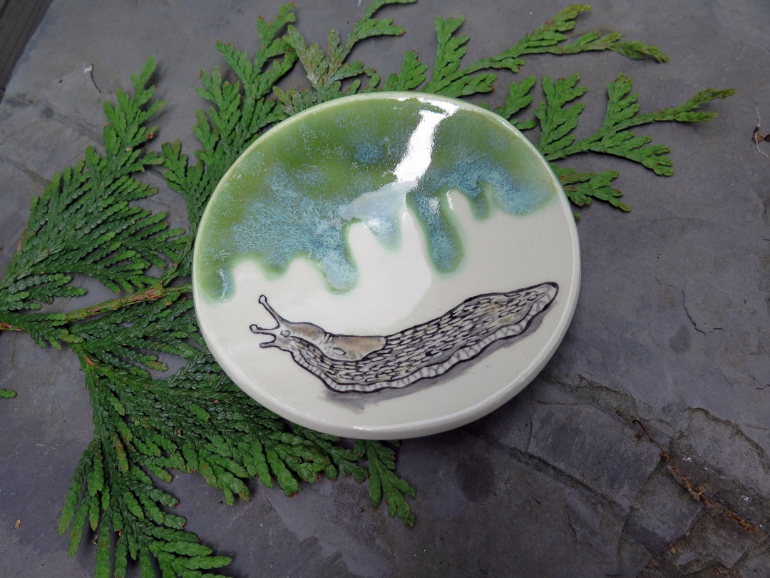 Slug Dipping Dish, Handpainted and Hand Drawn Pottery Dish, Original ...