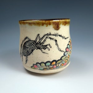 Handmade Spider Collage Teabowl, 4oz, Hand Drawn Pottery, Artistic Cup ...