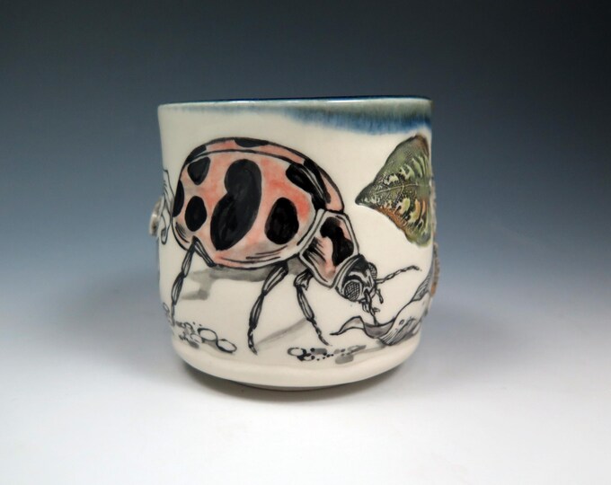 Pink Spotted Lady Beetle Art Teabowl, 10oz, Unique Pottery Tea Bowl ...