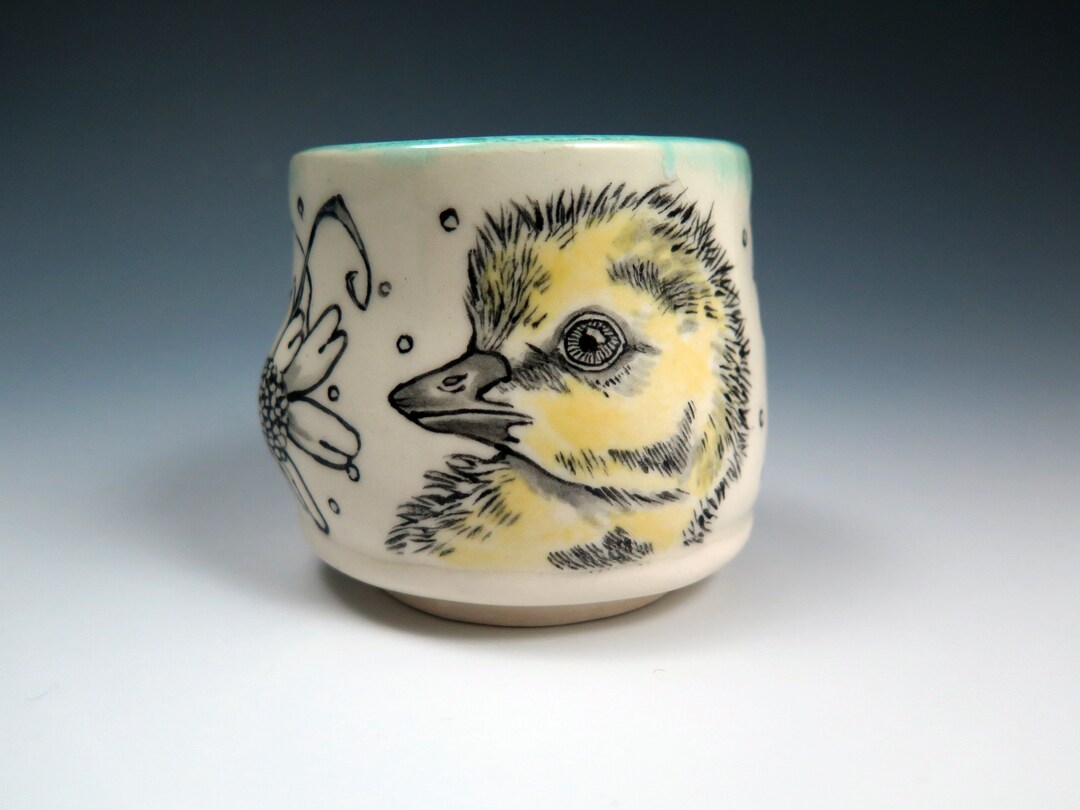 Hand Drawn Porcelain Gosling Art Teabowl, 6oz, Handpainted and Hand ...