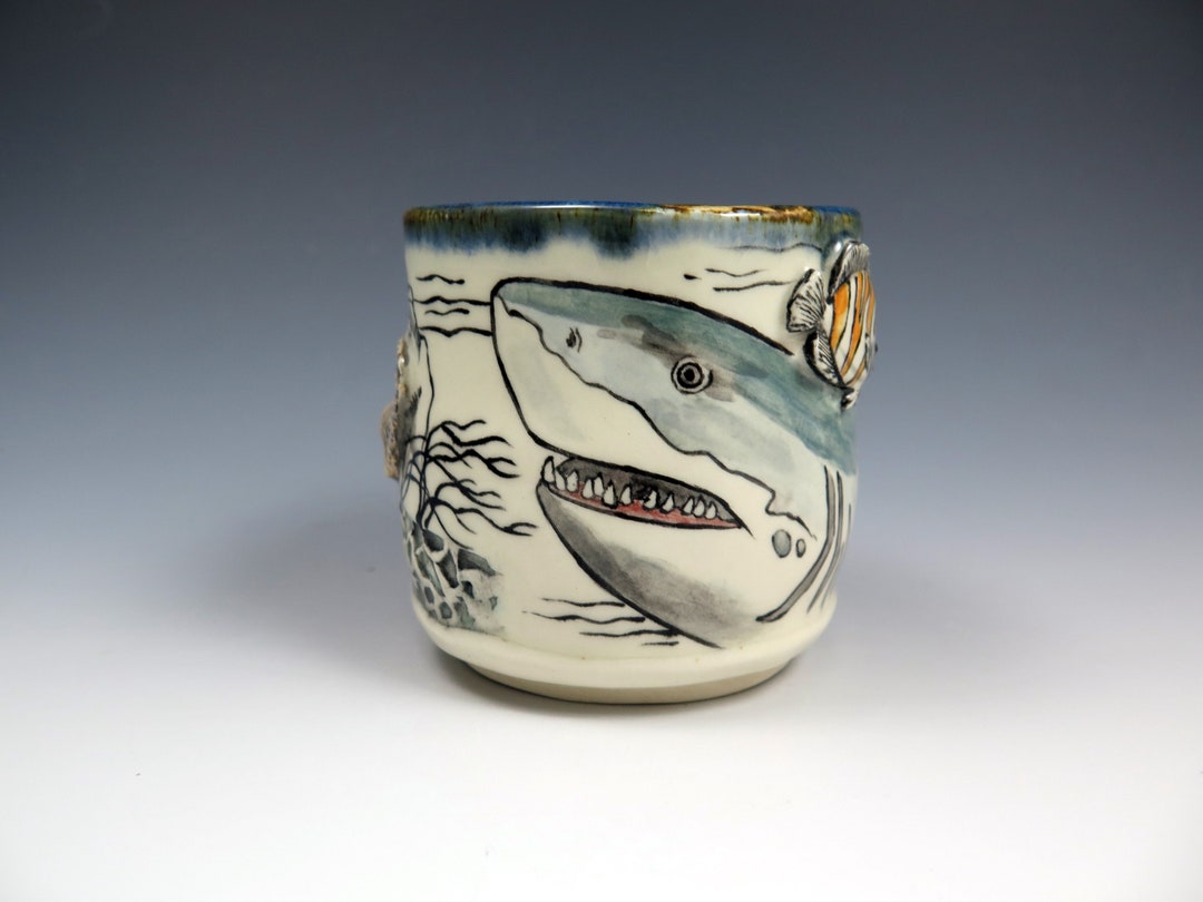 Shark Week, Ceramic Great White Shark Teabowl, 10oz, Unique Pottery Tea ...