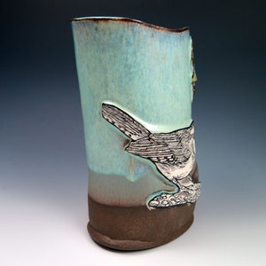 Handbuilt Ceramic Wren Art Vase, Hand Drawn Pottery, Unique Sculpted ...