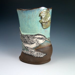 Handbuilt Ceramic Wren Art Vase, Hand Drawn Pottery, Unique Sculpted ...
