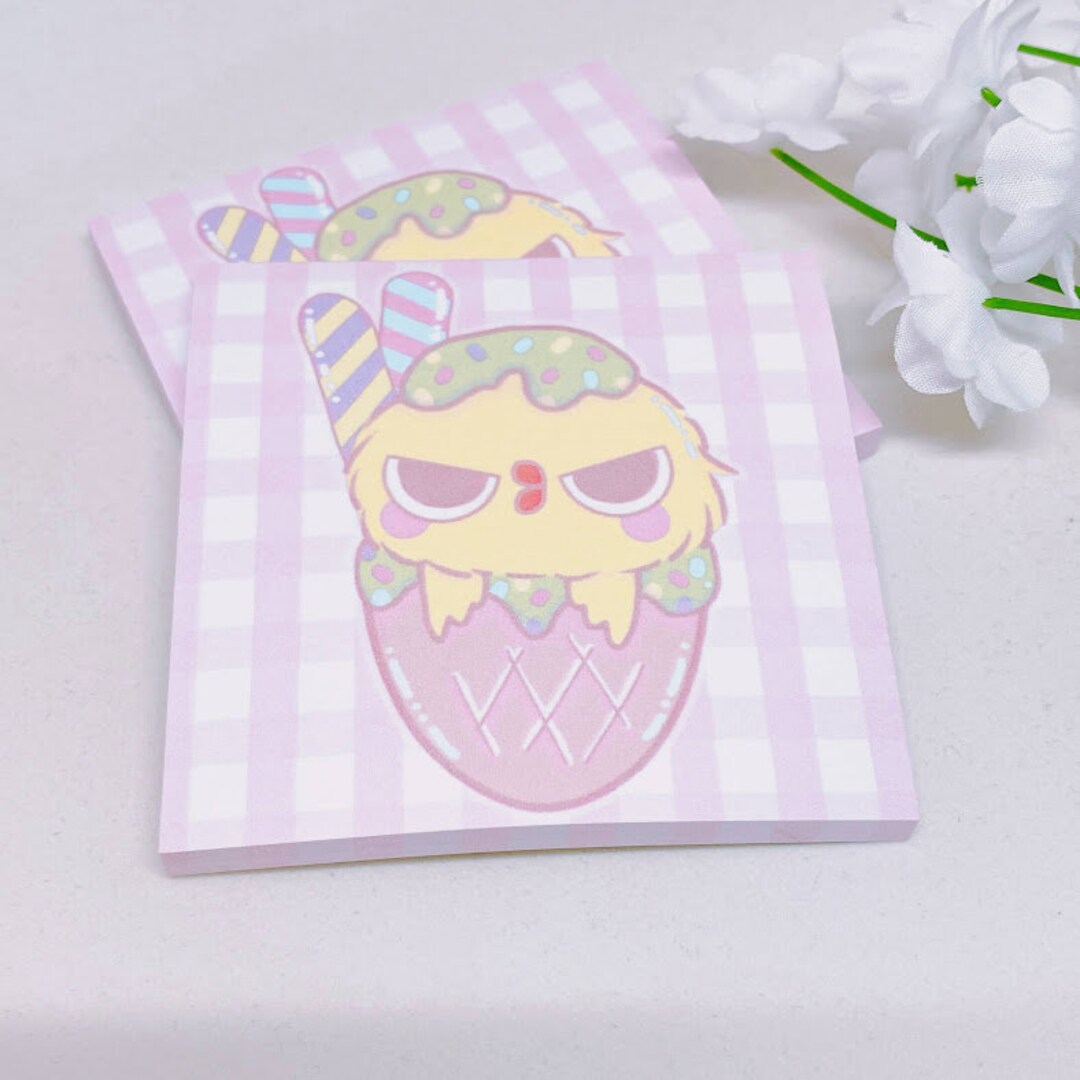 Harry Parrot Ice Cream Sticky Notes Illustration mignonne, Kawaii Art ...