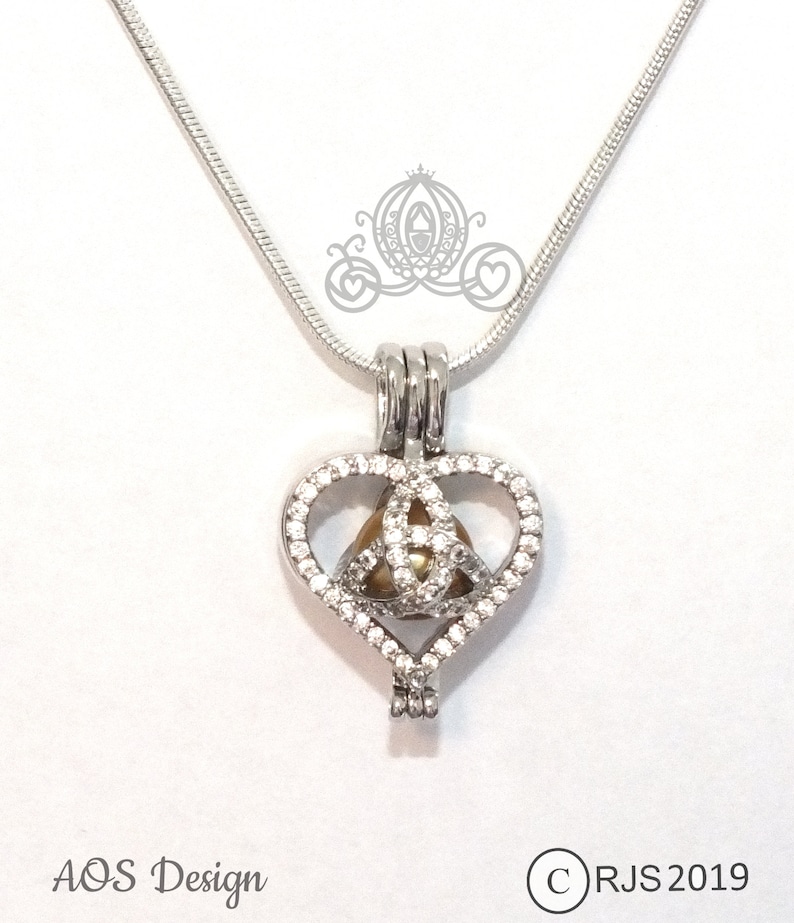 Celtic Knot Heart Pearl Cage Necklace Infinity Knot Charm - Etsy