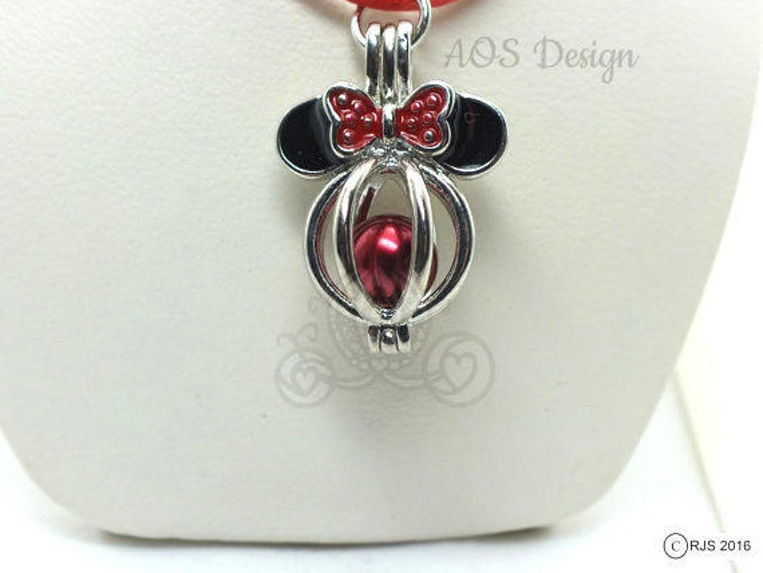 Minnie Mouse Charm Pendant, Minnie Pearl Cage, Pearl Cage Pendant, Red ...