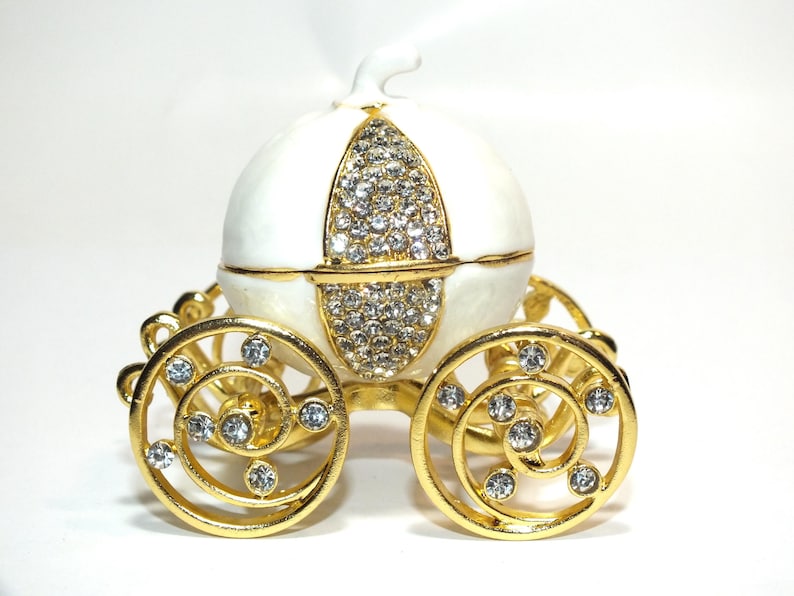 Pumpkin Cinderella Carriage Ring Box Trinket Jewelry Box Moving Wheels ...