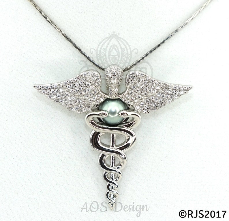 Nurse Caduceus Pearl Cage Pendant Necklace - Nursing Student Graduation ...